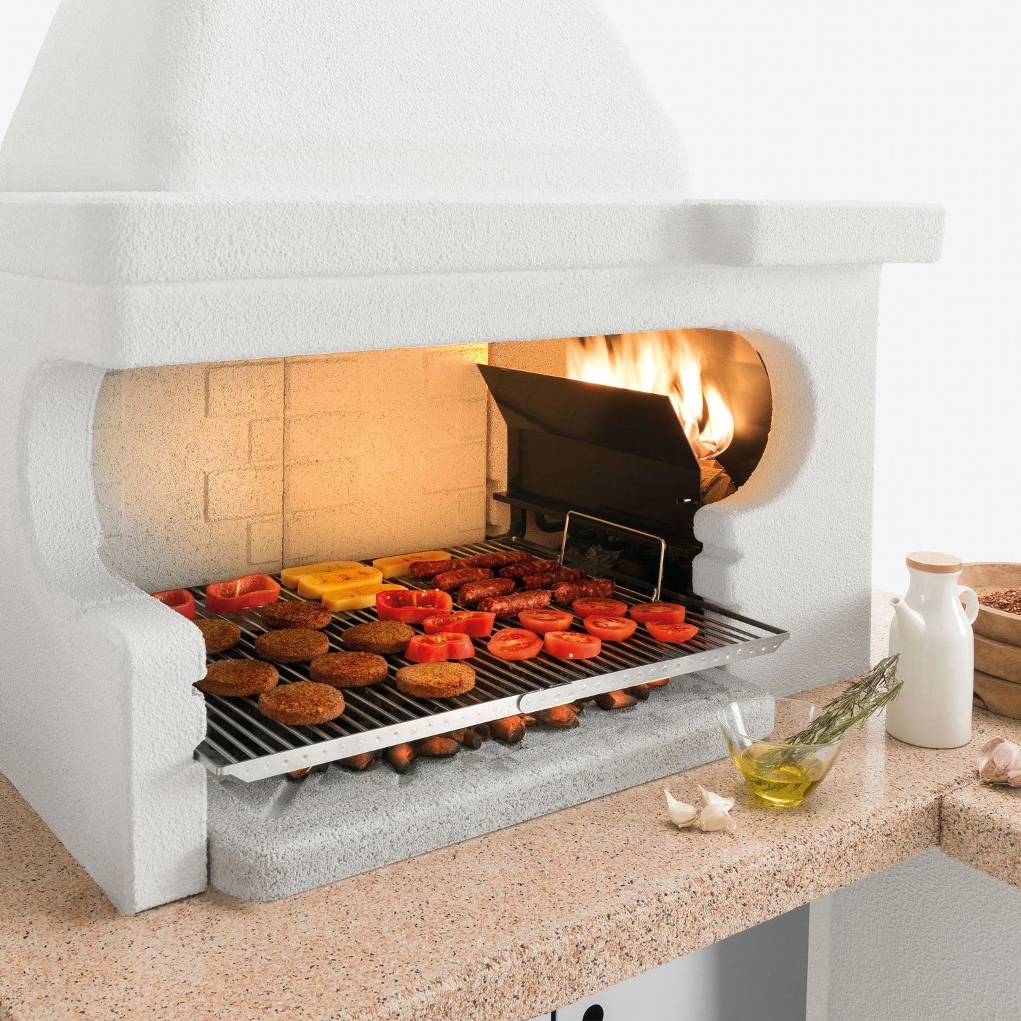 Tropea Red: Brick Barbecue with Oven, Concrete Barbecue | Palazzetti In ...